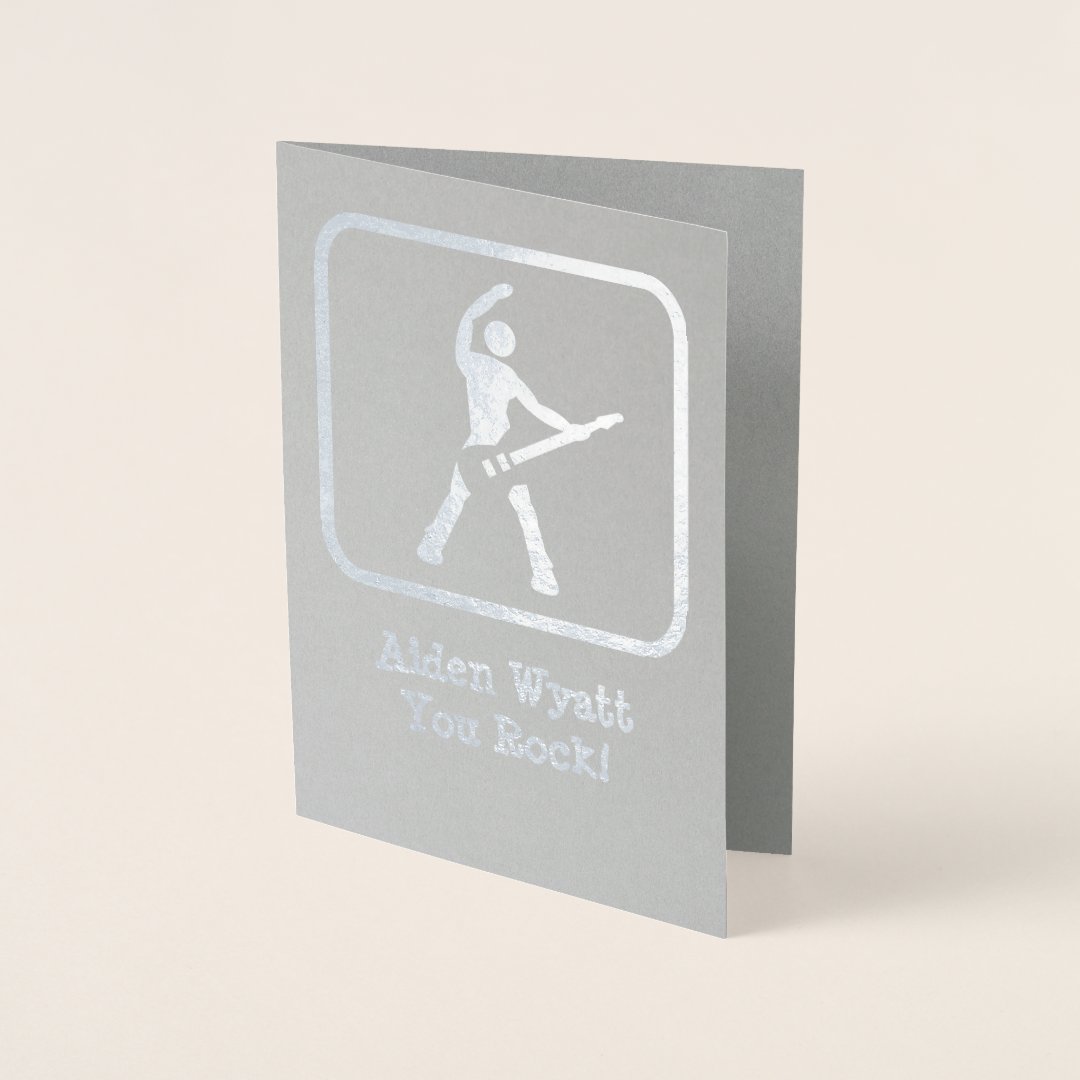 He's a Rock Star! - Silver Logo with Your Photo Foil Card | Zazzle