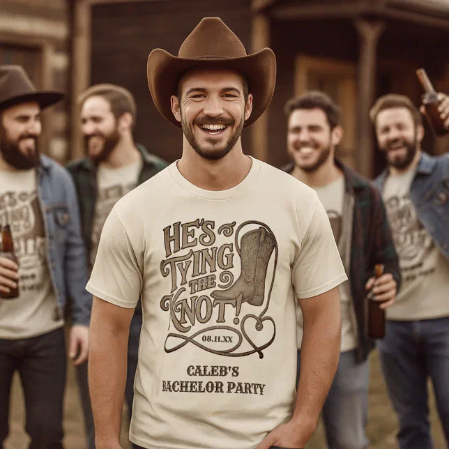 He's Tying the Knot Western Cowboy Bachelor Party T-Shirt | Zazzle