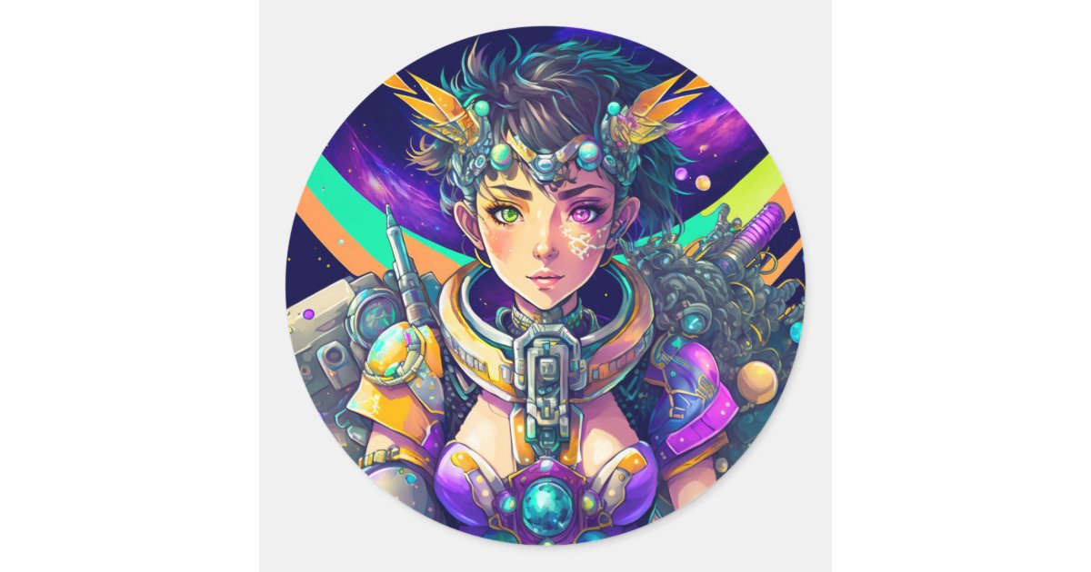 Heterochromia Space Mech Queen Classic Round Sticker | Zazzle