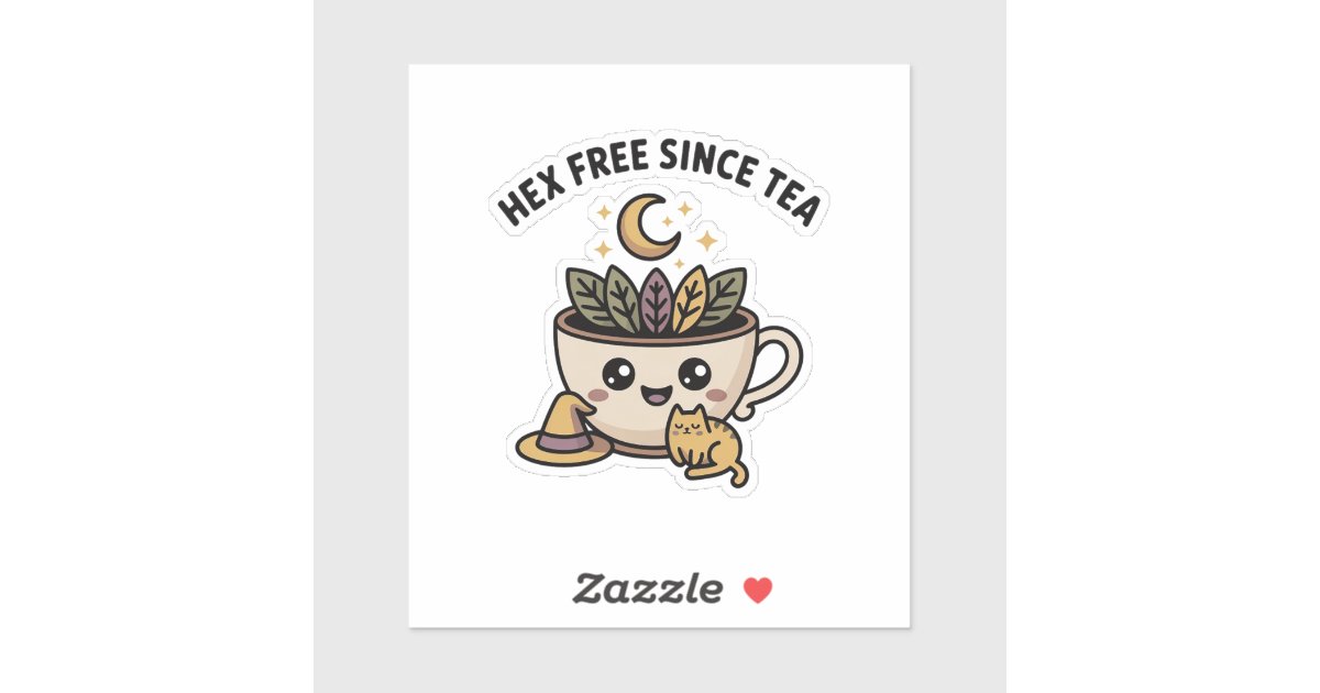 Hex Free Since Tea — cozy witch tea & cat Sticker | Zazzle