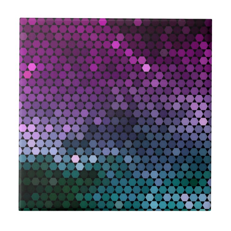 Hexagon geometric gradient Purple and Blue-Green Ceramic Tile | Zazzle