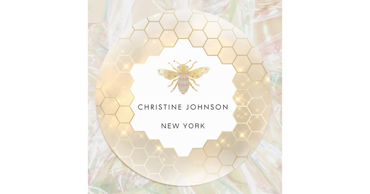 hexagon jewel bee logo classic round sticker | Zazzle