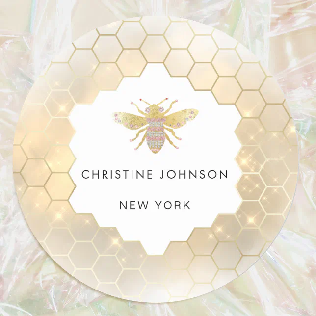 hexagon jewel bee logo classic round sticker | Zazzle