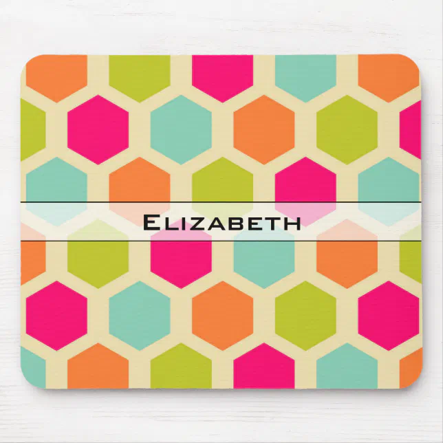 Hexagon Pattern in Vintage Colors Personalized Mouse Pad | Zazzle