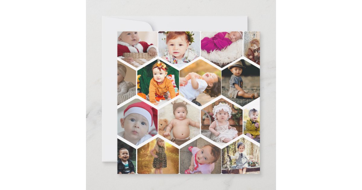 Hexagon Photo Collage Announcement | Zazzle