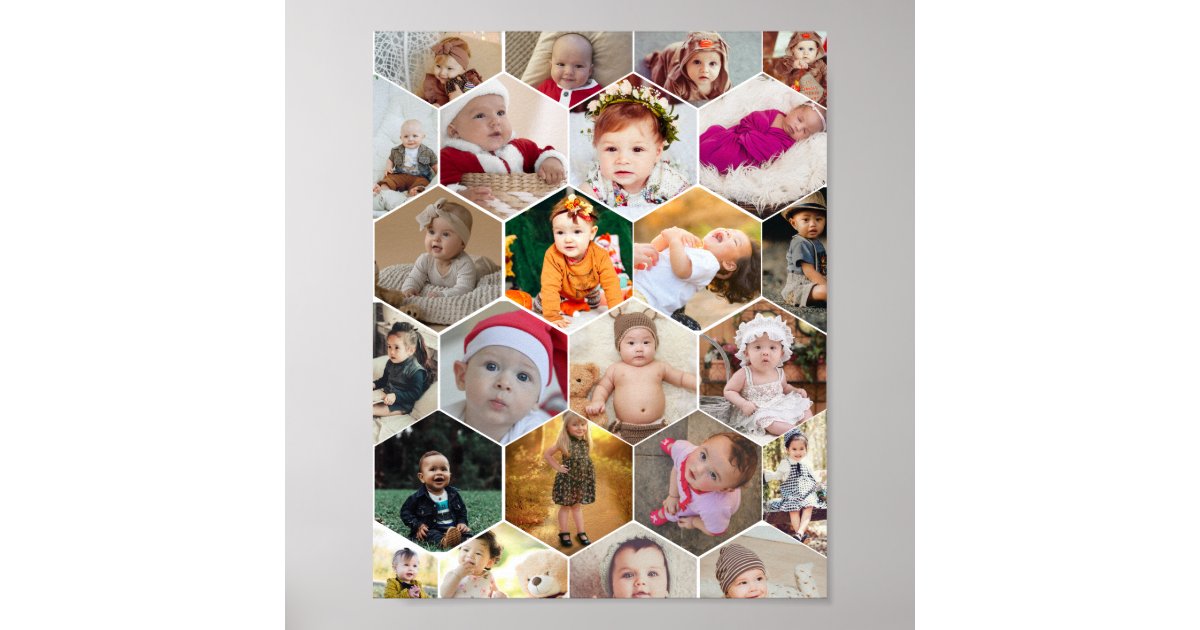 Hexagon Photo Collage Poster | Zazzle