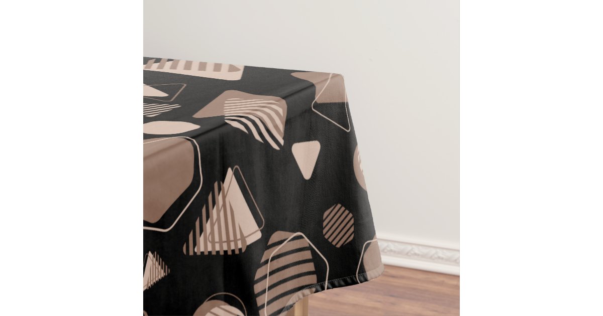 Hexagon & Triangle Pink & Brown on Black Pattern Tablecloth | Zazzle
