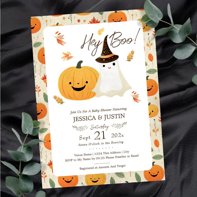 Hey Baby Boo Fall Halloween Baby Shower Invitation | Zazzle