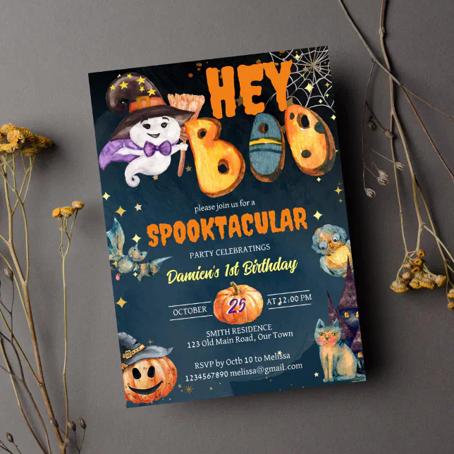 Hey boo cute ghost Halloween birthday party Invitation | Zazzle