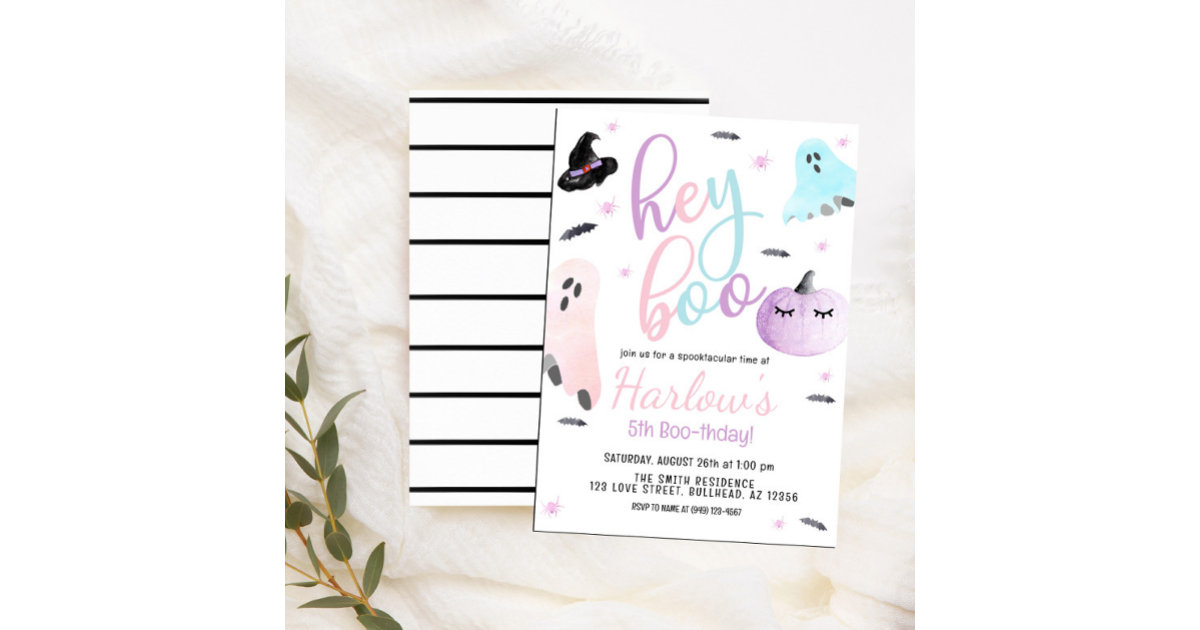 Hey Boo Ghost Pastel Halloween Birthday Invitation | Zazzle