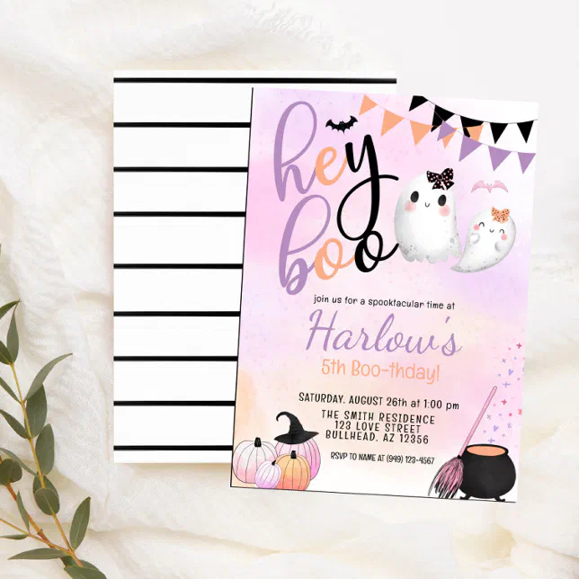 Hey Boo Ghost Pastel Halloween Birthday Invitation | Zazzle