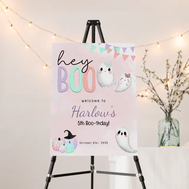 Hey Boo Ghost Pastel Halloween Birthday Welcome Foam Board | Zazzle