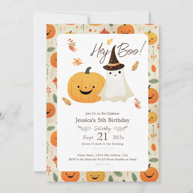 Hey Boo Halloween 5th Birthday Invitation | Zazzle