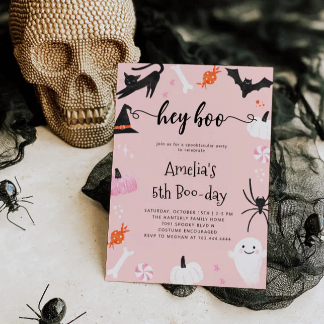 Hey Boo Halloween Birthday Invitation | Zazzle