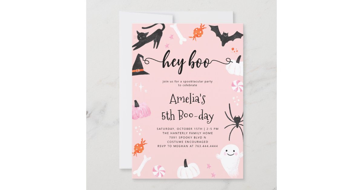 Hey Boo Halloween Birthday Invitation | Zazzle