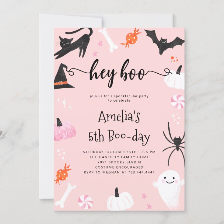 Hey Boo Halloween Birthday Invitation | Zazzle
