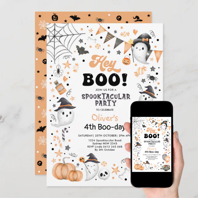 Hey Boo! Halloween Ghost Spooktacular Birthday Inv Invitation | Zazzle