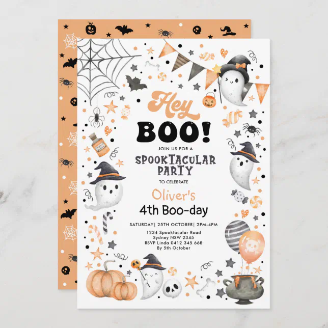 Hey Boo! Halloween Ghost Spooktacular Birthday Inv Invitation | Zazzle