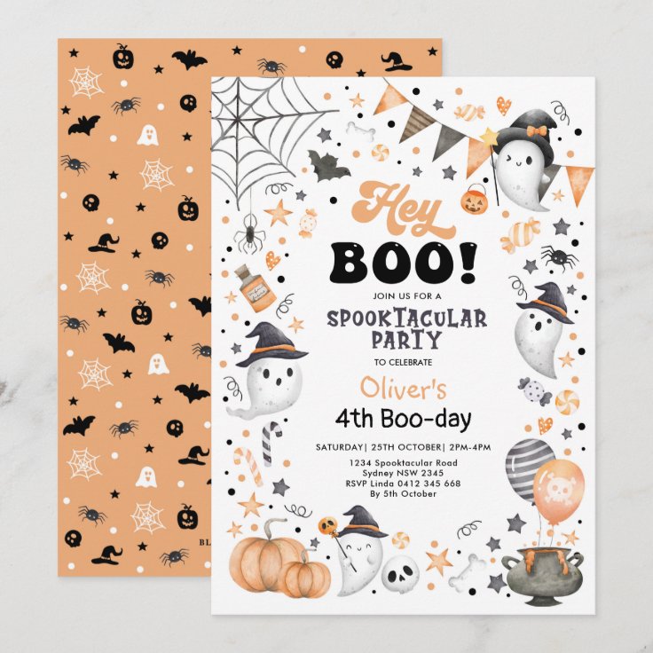 Hey Boo! Halloween Ghost Spooktacular Birthday Inv Invitation | Zazzle