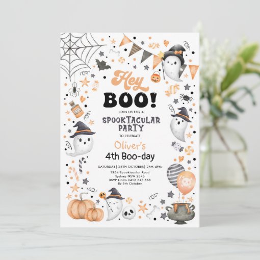 Hey Boo! Halloween Ghost Spooktacular Birthday Inv Invitation | Zazzle