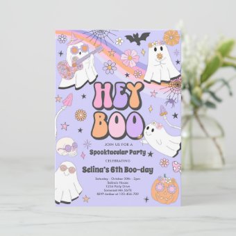 Hey Boo Halloween Groovy Cute Ghost Birthday Party Invitation | Zazzle