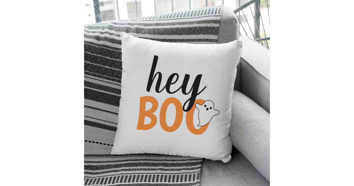Hey Boo Orange White Funny Halloween Ghost Throw Pillow | Zazzle