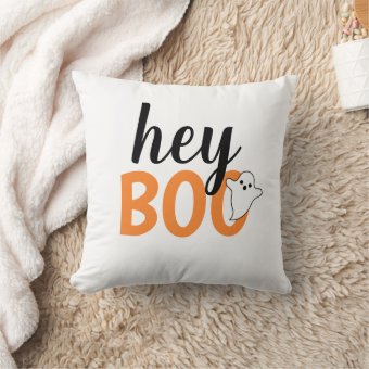 Hey Boo Orange White Funny Halloween Ghost Throw Pillow | Zazzle