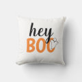 Hey Boo Orange White Funny Halloween Ghost Throw Pillow | Zazzle