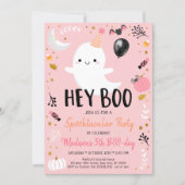 Hey Boo Pink Ghost Halloween Birthday Invitation | Zazzle