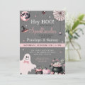 Hey Boo Pink Grey Girly Halloween Birthday Party Invitation | Zazzle