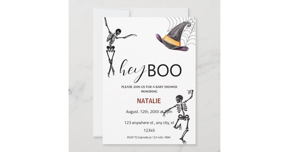 Hey Boo Skeleton Baby Shower Invitation | Zazzle