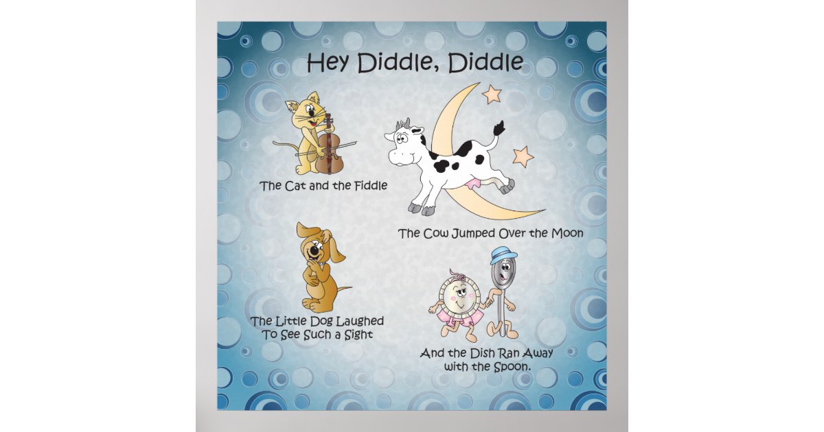Hey Diddle, Diddle Nursery Rhyme Art Poster | Zazzle