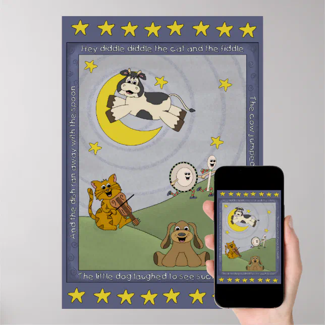 Hey Diddle Diddle Nursery Rhyme Nursery Poster | Zazzle