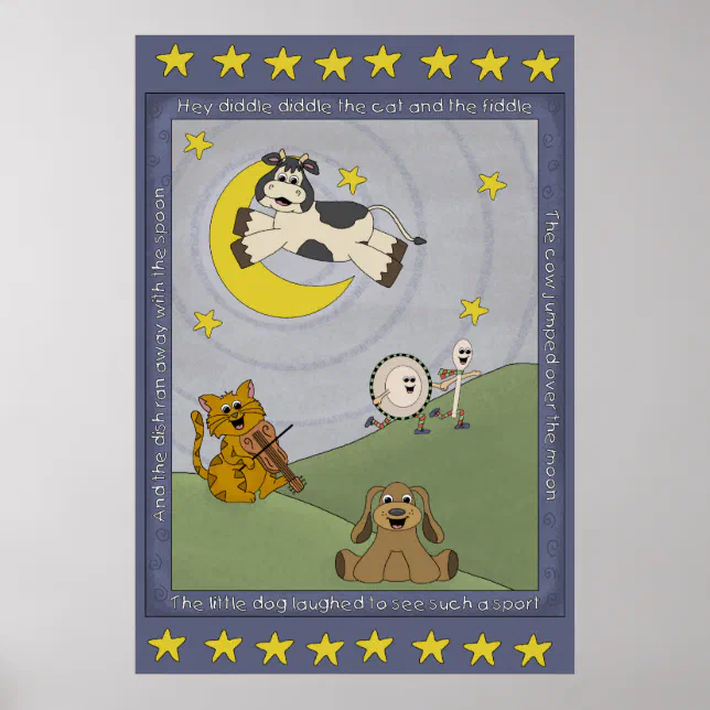 Hey Diddle Diddle Nursery Rhyme Nursery Poster | Zazzle