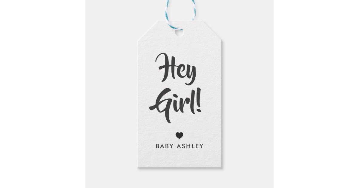 Hey Girl Gift Tag, Baby Shower Gift Tag, Kraft Gift Tags | Zazzle