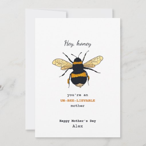 Hey Honey Sweet Bee Mother's Day From Husband Card | Zazzle