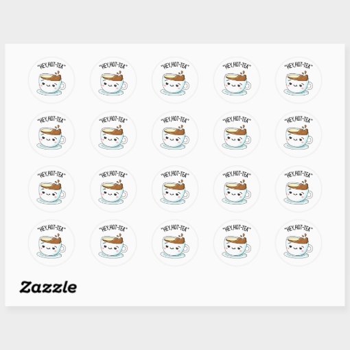 Hey Hot-Tea Funny Cuppa Tea Pun Classic Round Sticker | Zazzle
