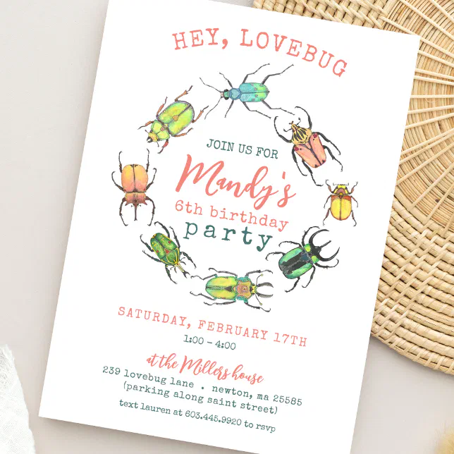Hey Lovebug Girls Birthday Party Invitation | Zazzle