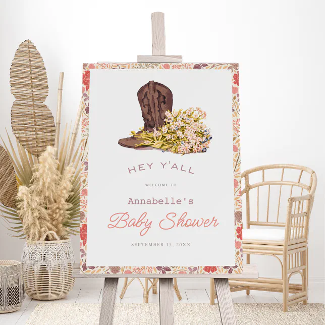 Hey Y'all Cowboy Boot Baby Shower Welcome Foam Board | Zazzle