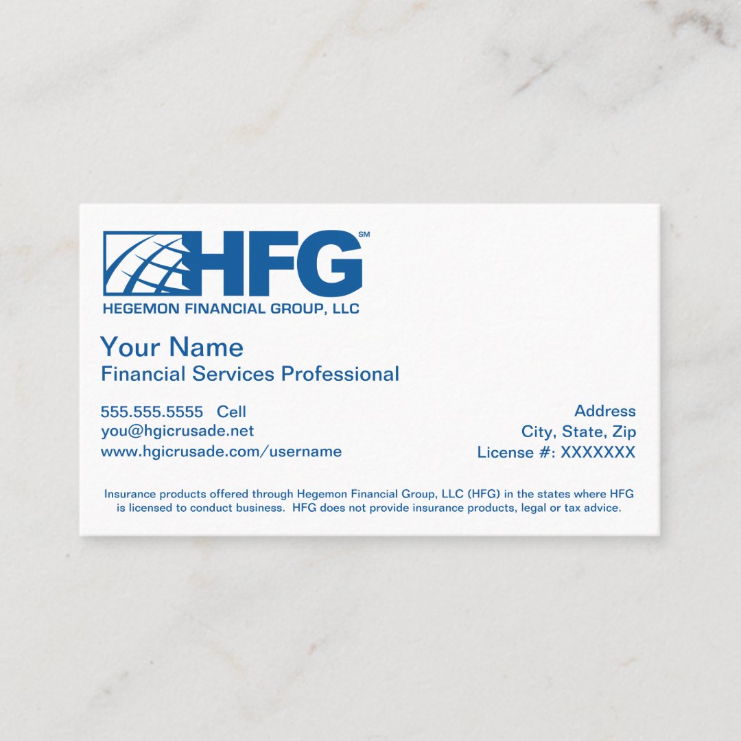HFG Financial Services Professional Business Card | Zazzle