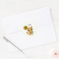 Hi and Hugs | Cute Cat with Sunflower Classic Round Sticker | Zazzle