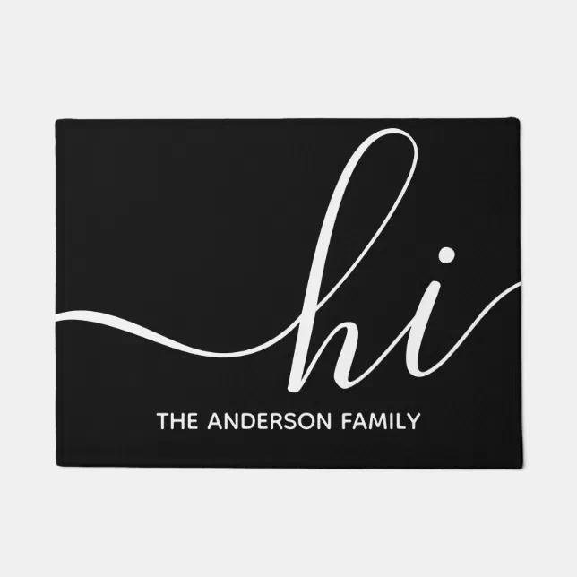 Hi Calligraphy Script Modern Black Personalized Doormat | Zazzle