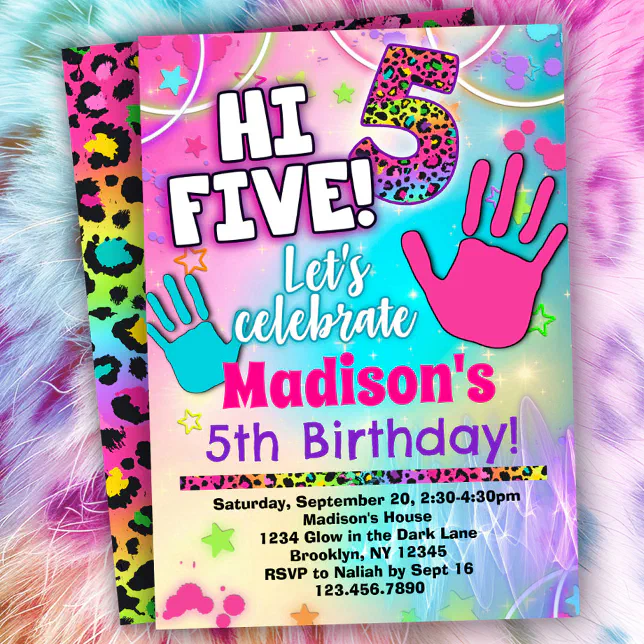 Hi Five! 5th Birthday Invitation for Girls | Zazzle