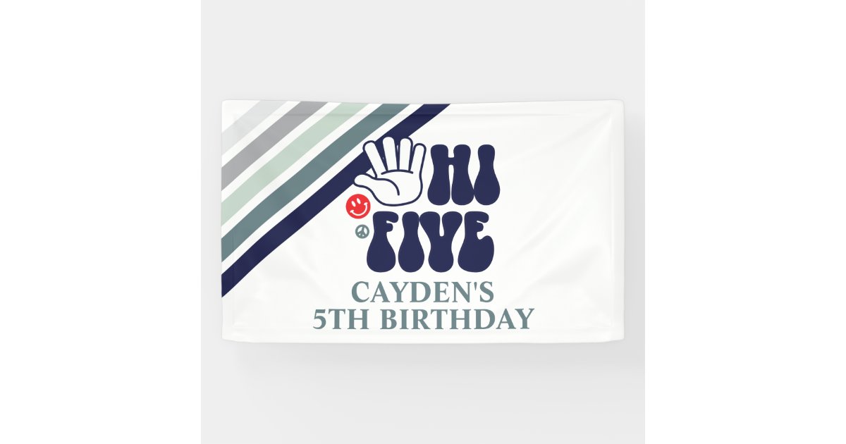 Hi Five Retro Stripes birthday Banner | Zazzle
