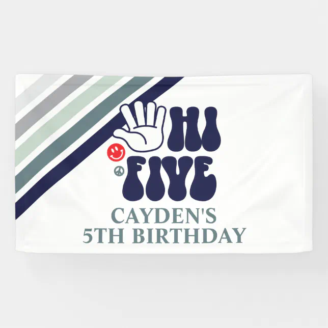 Hi Five Retro Stripes birthday Banner | Zazzle