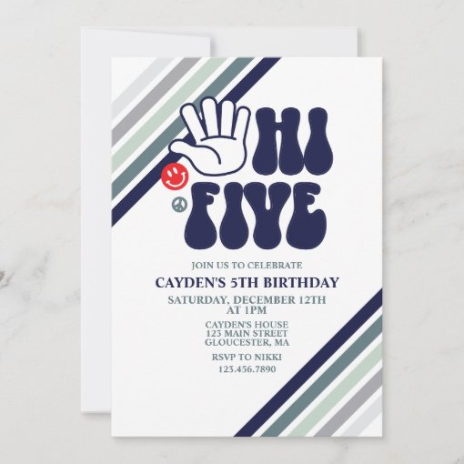 Hi Five Retro Stripes birthday Invitation | Zazzle
