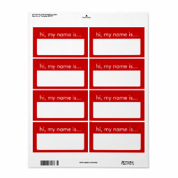 Hi, My Name is, Red Name Tag Labels | Zazzle
