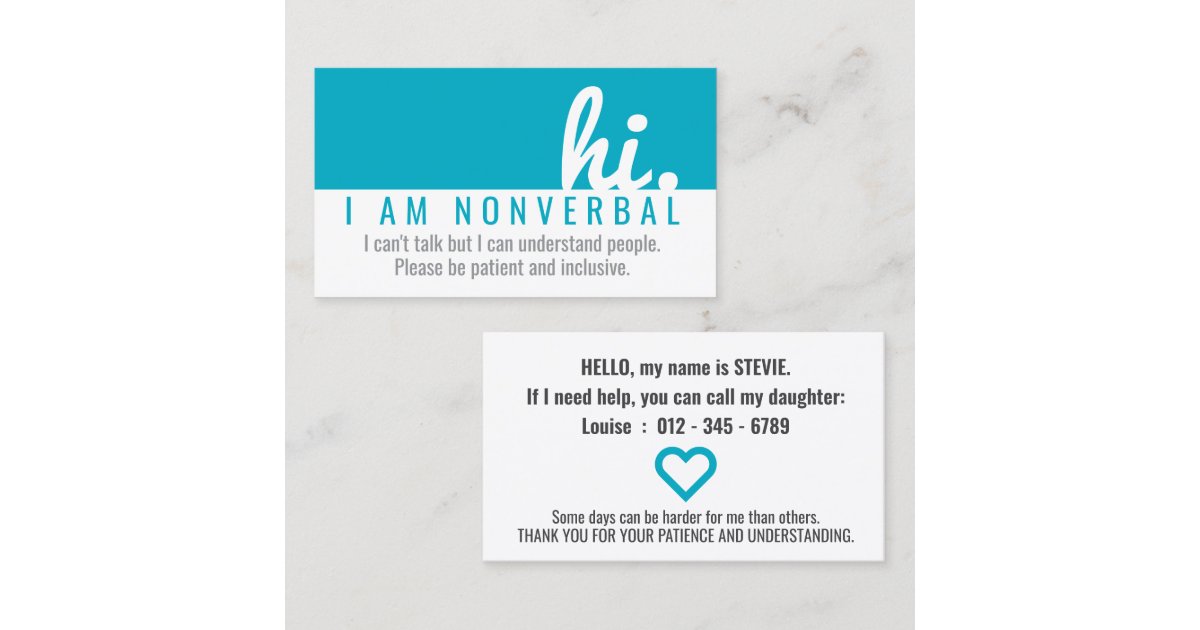 hi nonverbal patience pvc badge business card | Zazzle