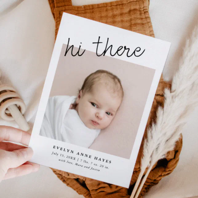 hi there Casual Script Baby Photo Collage Birth Announcement | Zazzle