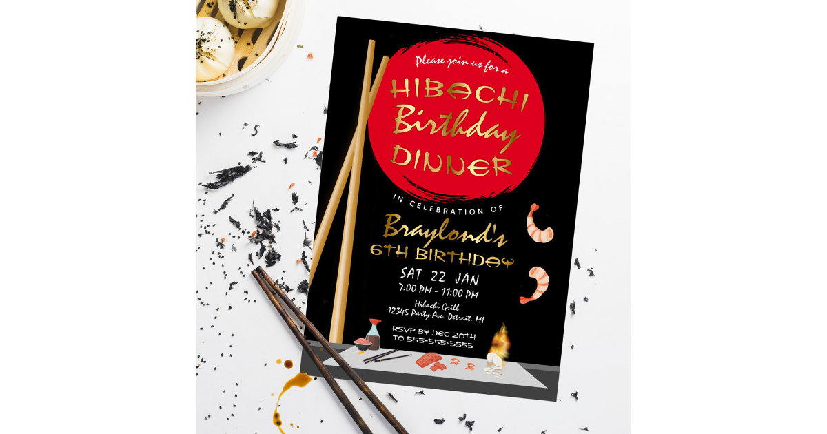 Hibachi Birthday Dinner Hibachi Party Foil Invitation | Zazzle